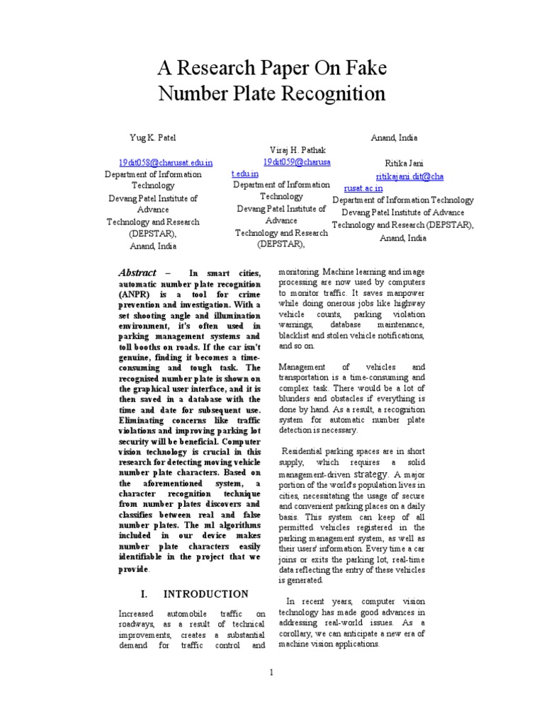 A Research Paper On Fake Number Plate Recognition | PDF | Computer ...