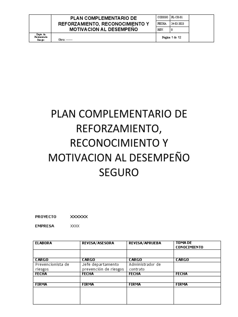 Plan Complementario de Reconocimiento y Motivacion de Desempeño Seguro | PDF | Motivación ...