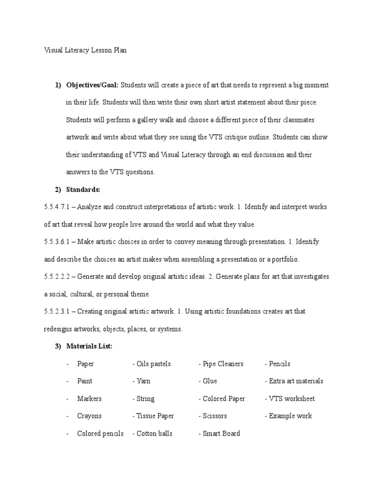 Visual Literacy Lesson Plan PDF Literacy Lesson Plan