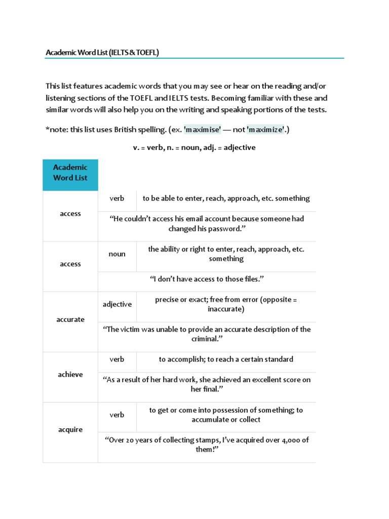 IELTS & TOEFL Academic Words | PDF | Verb | Adjective