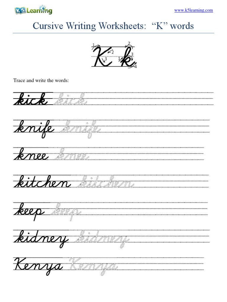 Handwriting Practice Words KK Printable | PDF