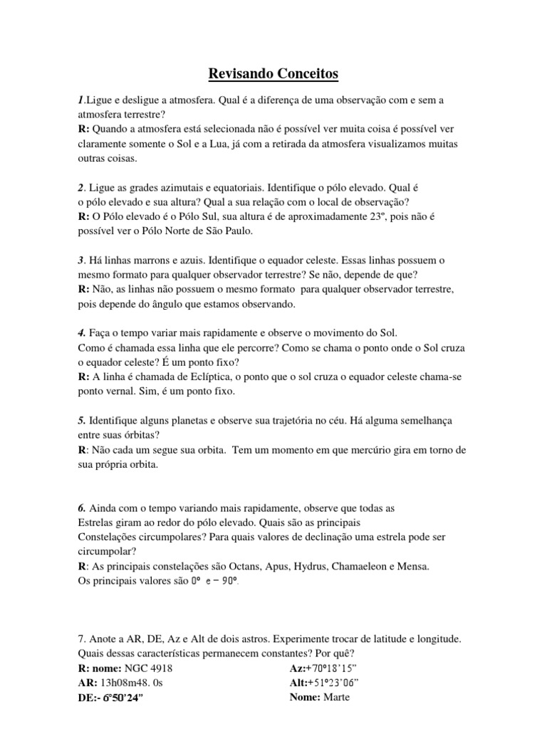 Revisando os principais conceitos astronômicos abordados no software Stellarium | PDF | Sol ...