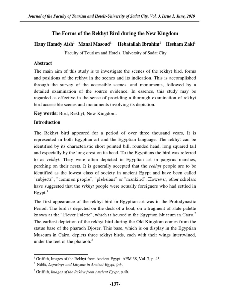 The Forms of The Rekhyt Bird During The New Kingdom: Hany Hamdy Aish ...
