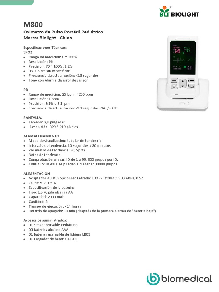 Oximetro Pediátrico Biolight M800 | PDF