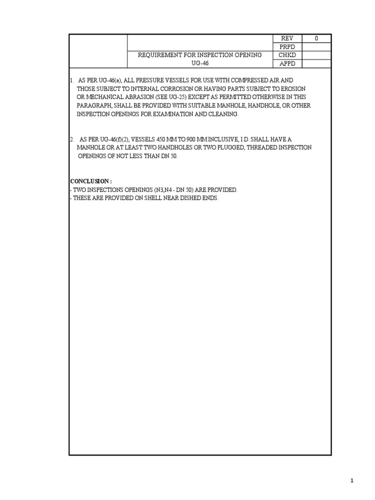 Inspection Openings per UG-46 Standards | PDF