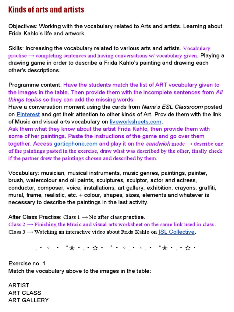 A2 - B1 Power Week 2 - Kinds of Arts and Artists | Download Free PDF | Paintings | Drawing