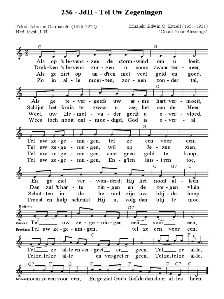 Lied - NR - 256 - Johannes - de - Heer Tel Uw Zegeningen | PDF