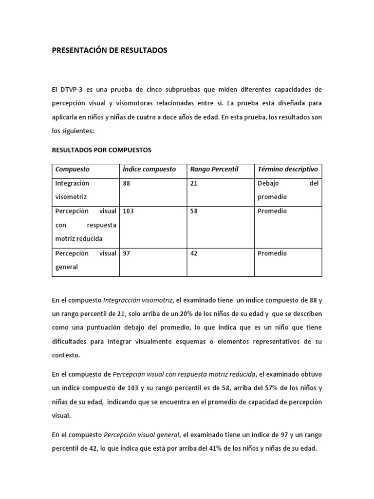 Resultados DTVP-3 en Niños: Análisis | PDF