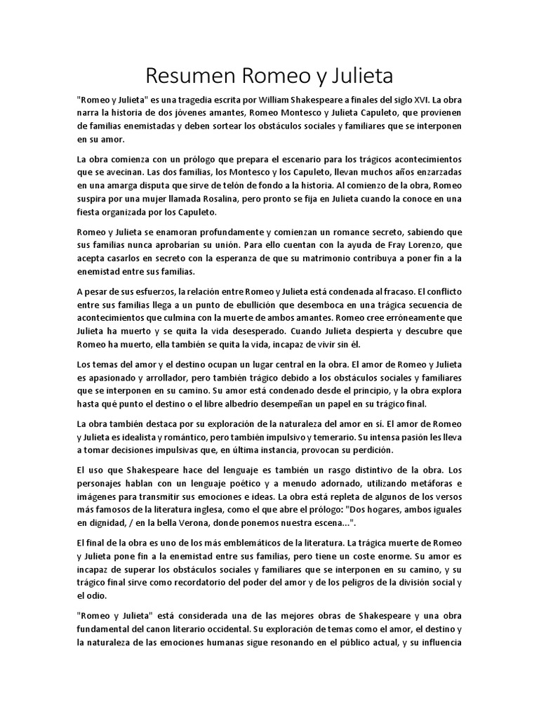 Resumen Romeo y Julieta | PDF