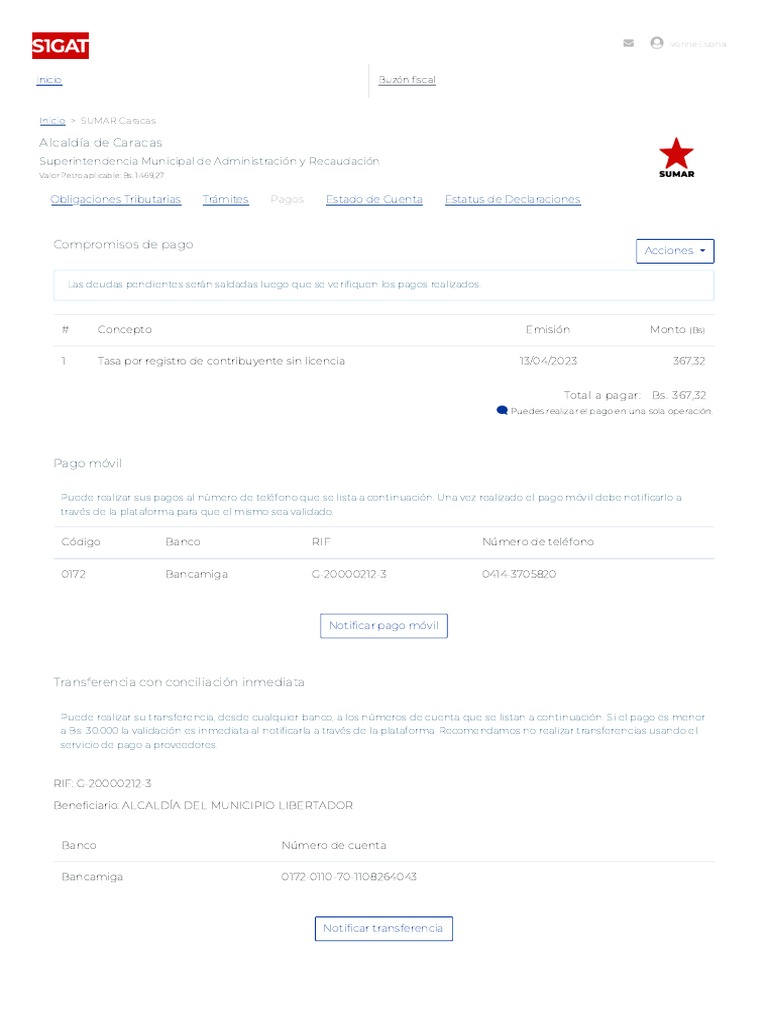 Planilla Pago Tasa Alcaldia Caracas | PDF | Economias | Dinero