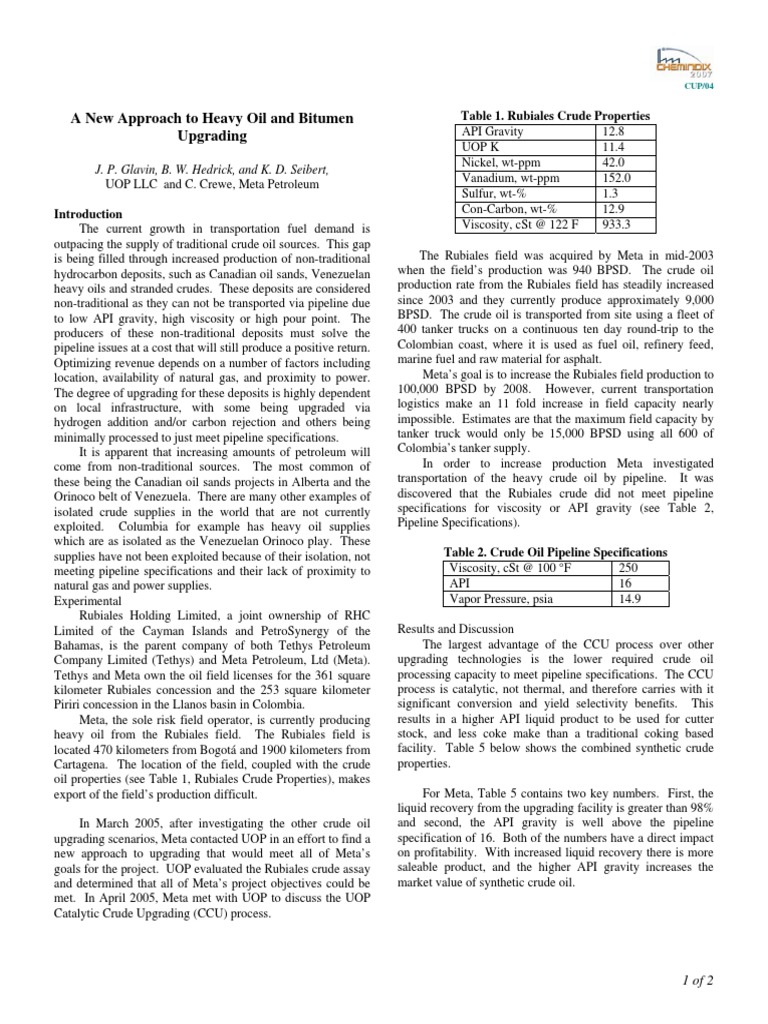 A New Approach To Heavy Oil and Bitumen Upgrading | PDF | Petroleum ...