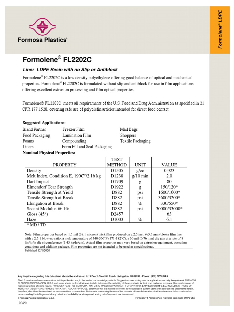 Formolene fl2202c 1 | PDF | Extrusion | Materials