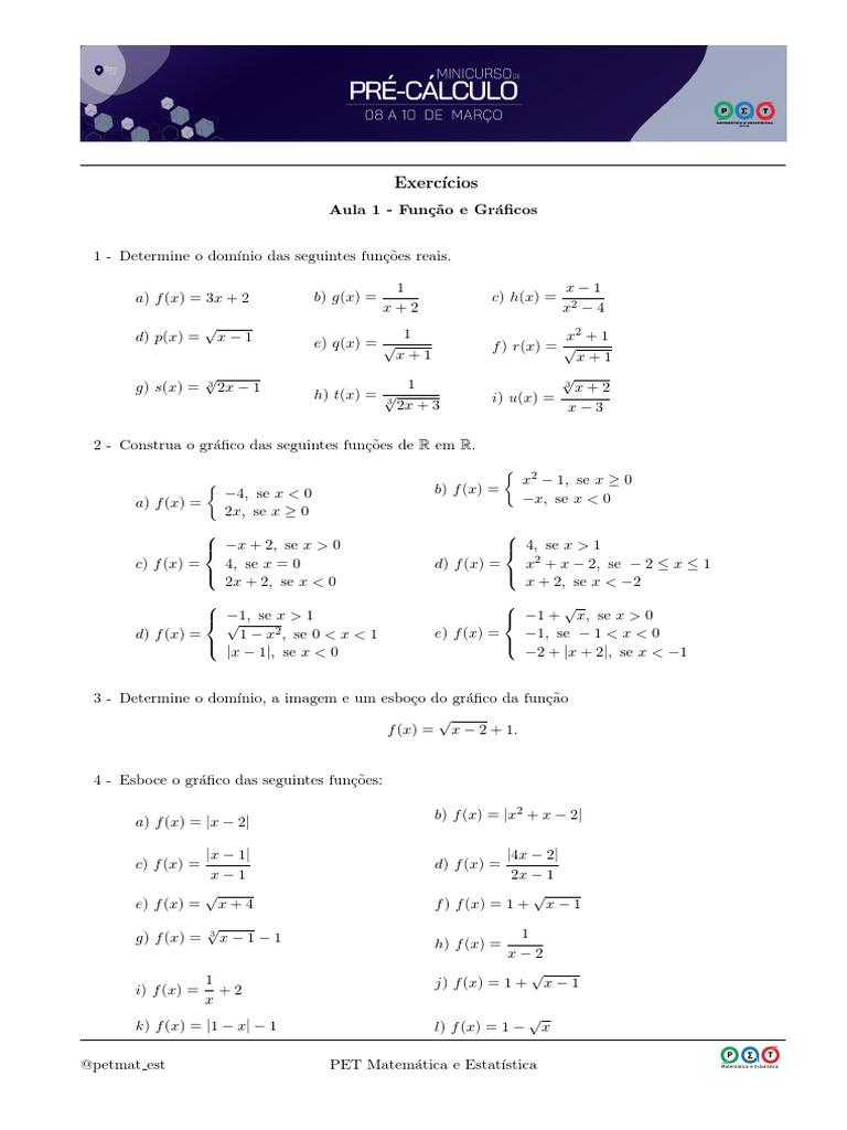 Exercícios Funções | PDF | Matemática | Analise matemática