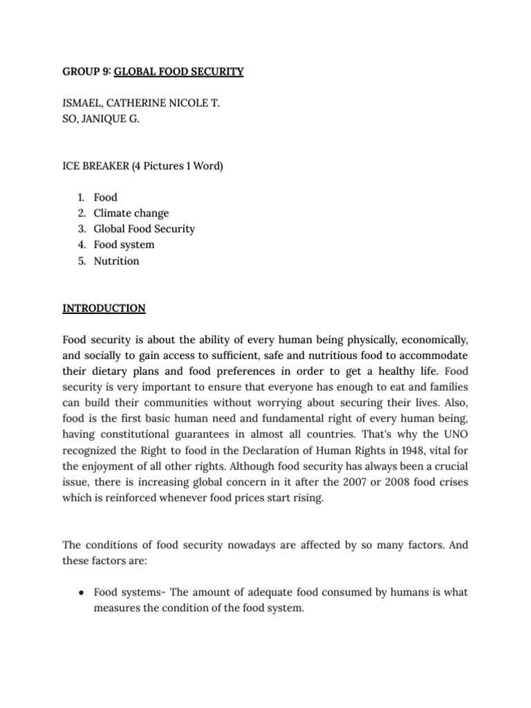 Group 9 (Global Food Security Paper) | PDF | Food Security | Agriculture Group 9 (Global Food Security Paper) | PDF | Food Security | Agriculture