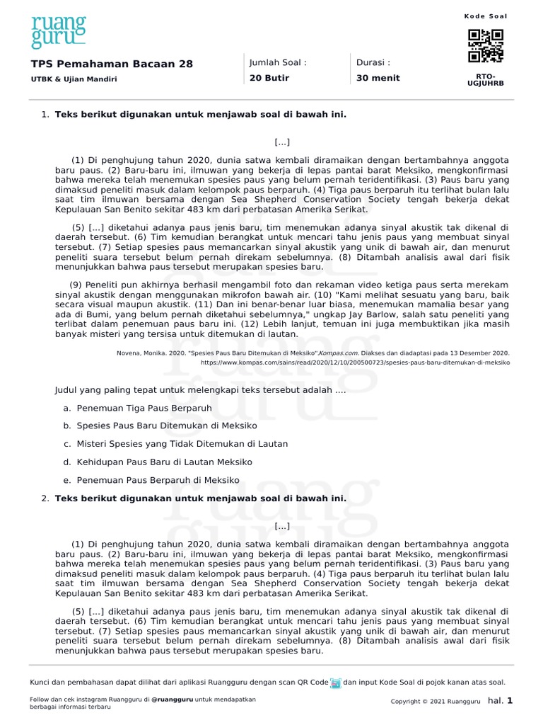 RTO UGJUHRB TPSPemahamanBacaan28 | PDF