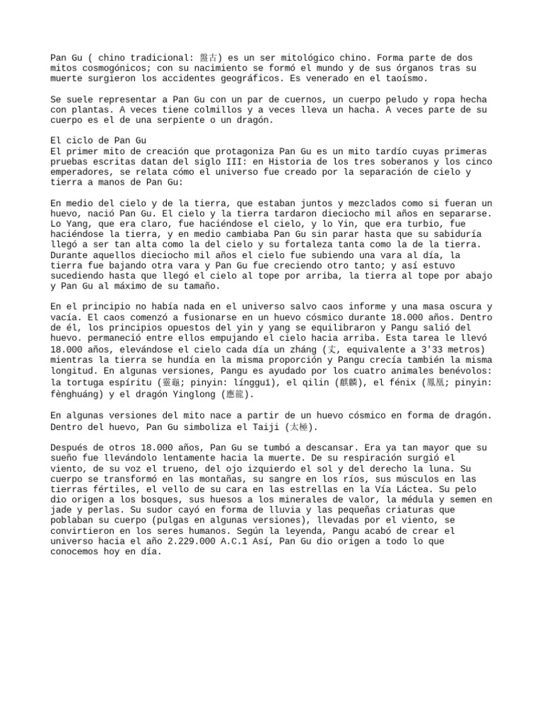 Pan Gu | PDF | Mitología | Cosmologías Religiosas