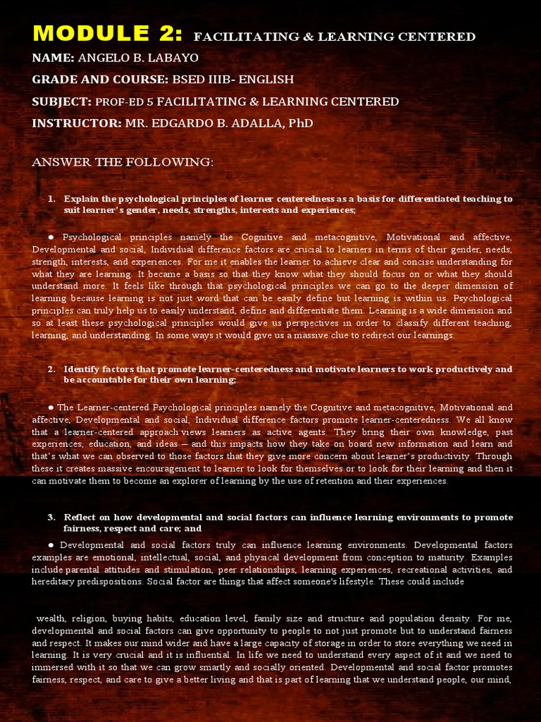 Module 2 - Facilitating | PDF | Learning | Developmental Psychology