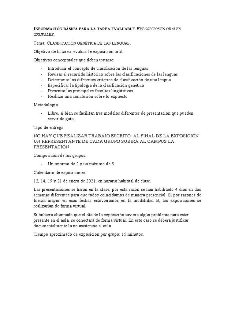 Información Básica Exposiciones Orales | PDF