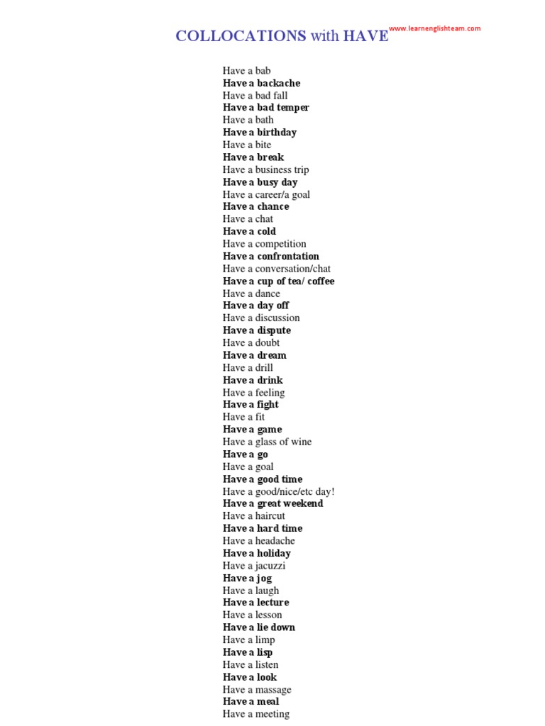 Collocations With HAVE | PDF