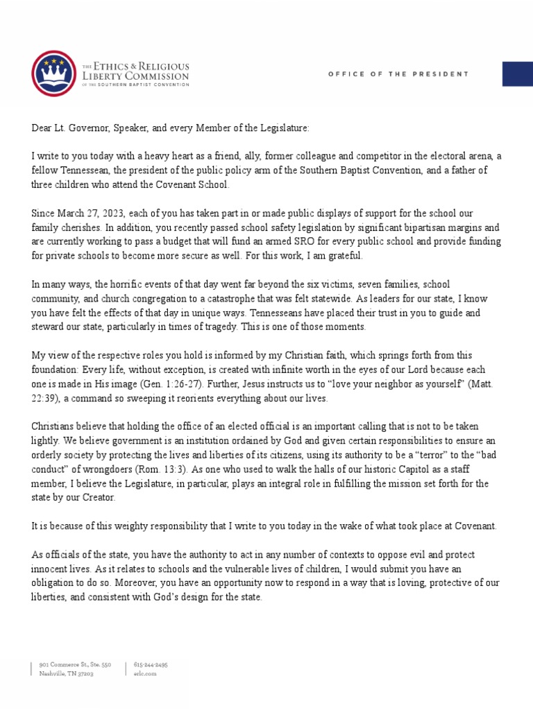 Letter To - Lt. Governor, Speaker, and Every Member of The Legislature ...