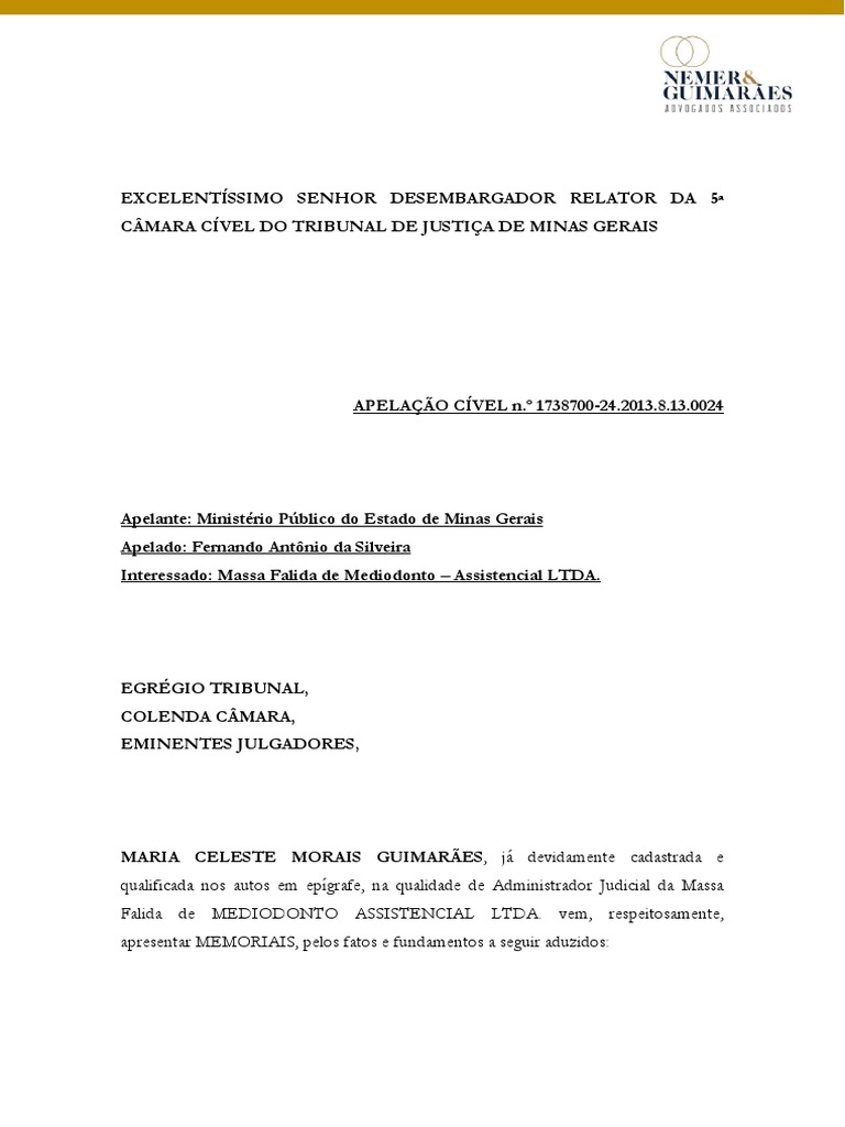 Modelo de Memoriais para Julgamento | PDF | Processo civil | Falência