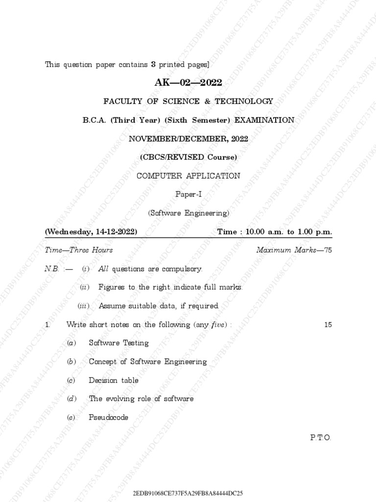 Software Engineering Previous Year Question Paper | PDF | Information ...