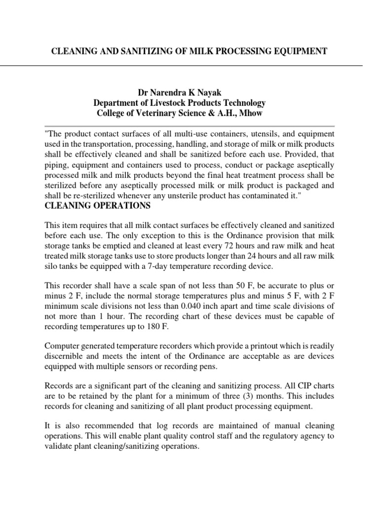 Ensuring Cleanliness Through Effective Cleaning and Sanitization Procedures for Milk Processing ...