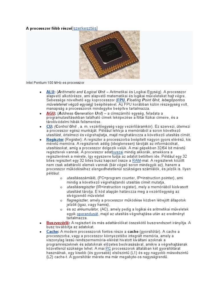A Processzor Főbb Részei | PDF