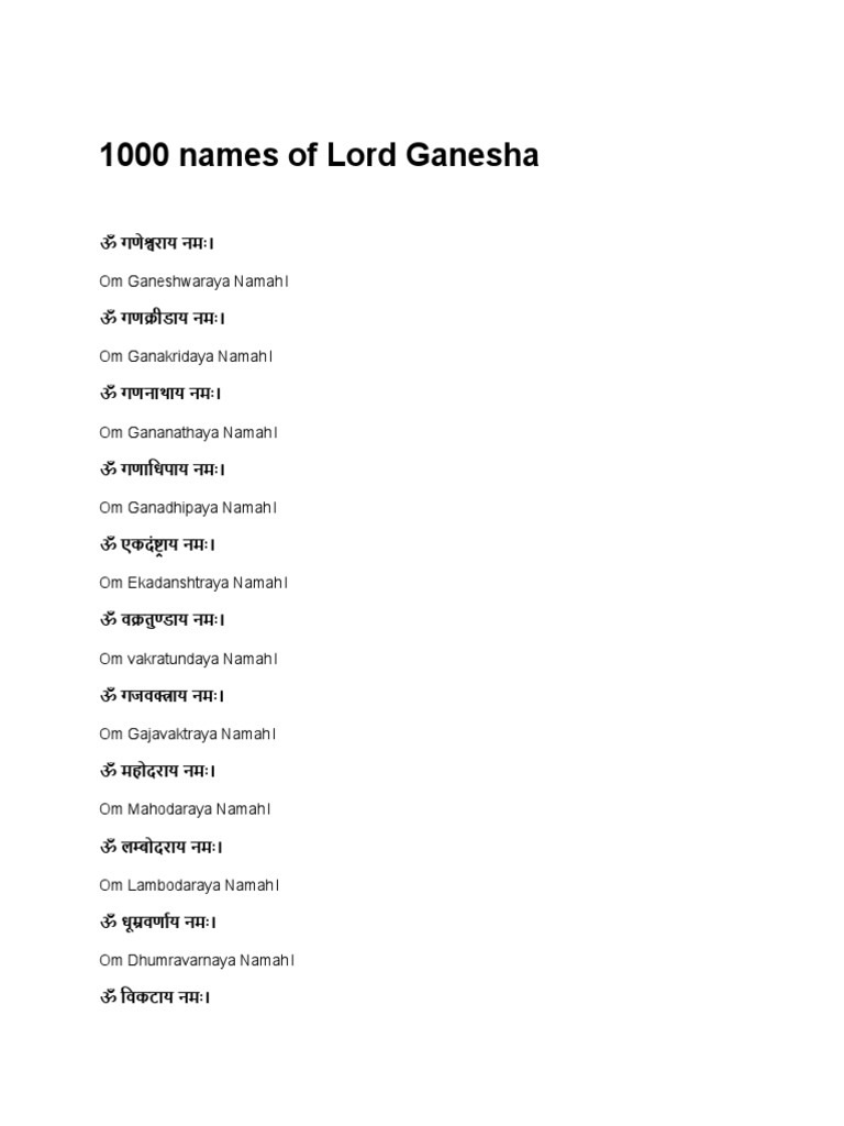 1000 Names of Lord Ganesha | PDF