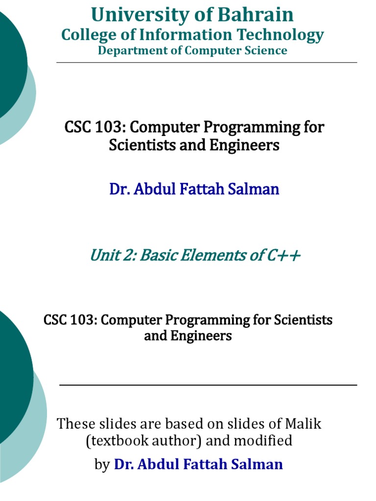 College of Information Technology: CSC 103: Computer Programming For ...