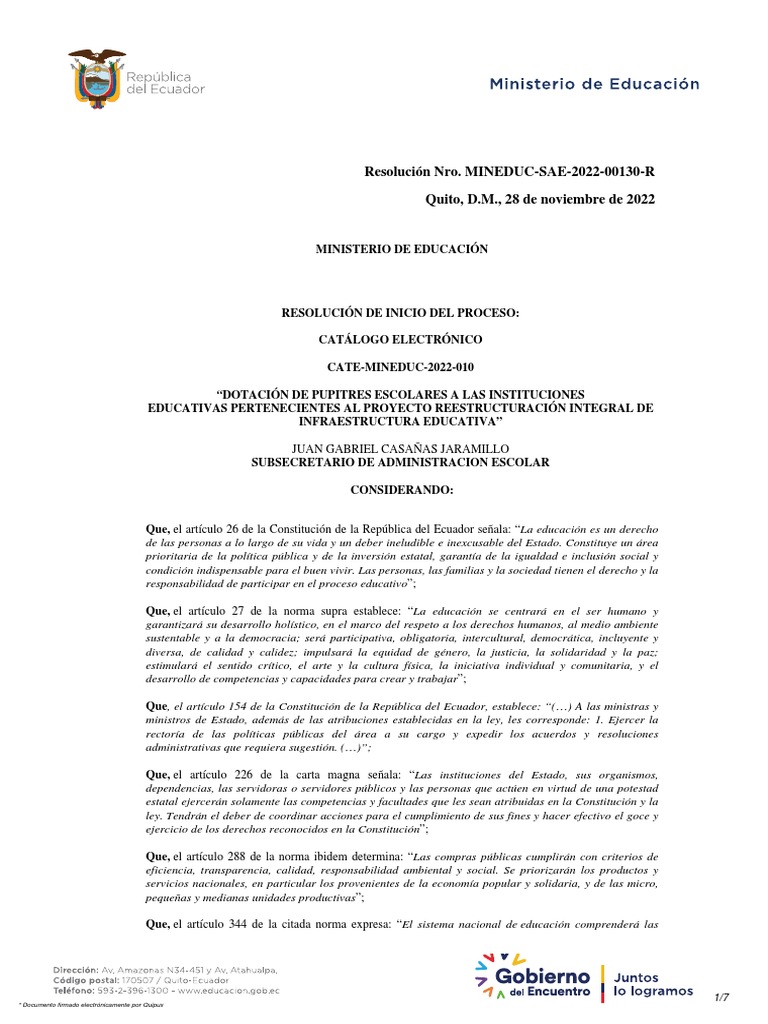 Mineduc-Sae-2022-00130-R | Descargar gratis PDF | Presupuesto | Ecuador