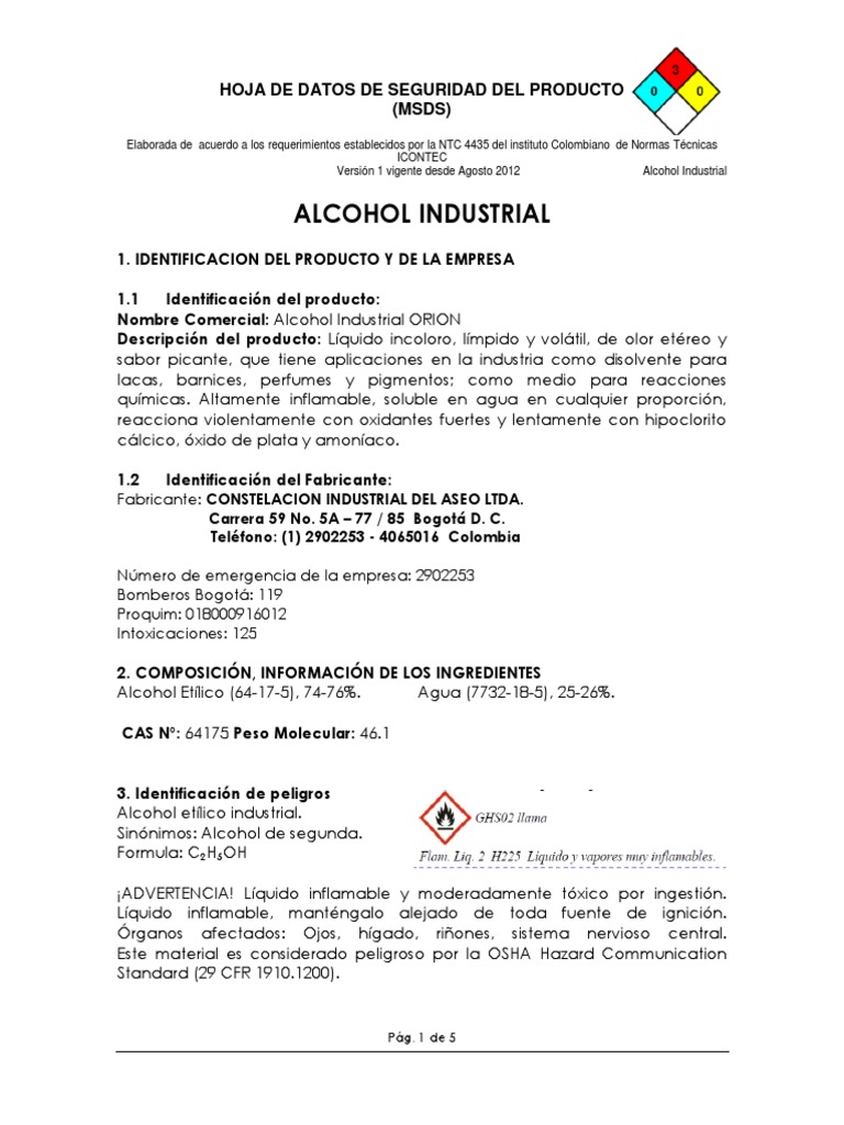 Fya-Hs-O01 Alcohol Industrial V01 | PDF | Agua | Solvente