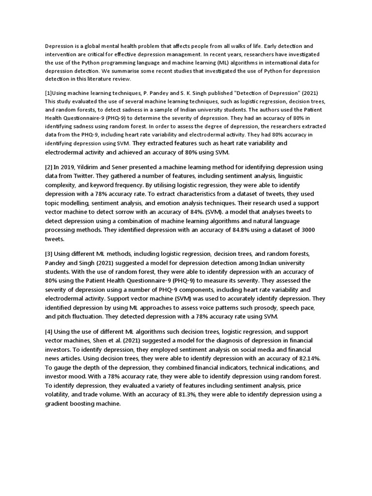 Literature Review of Depression Detection | PDF | Machine Learning ... Literature Review of Depression Detection | PDF | Machine Learning ...