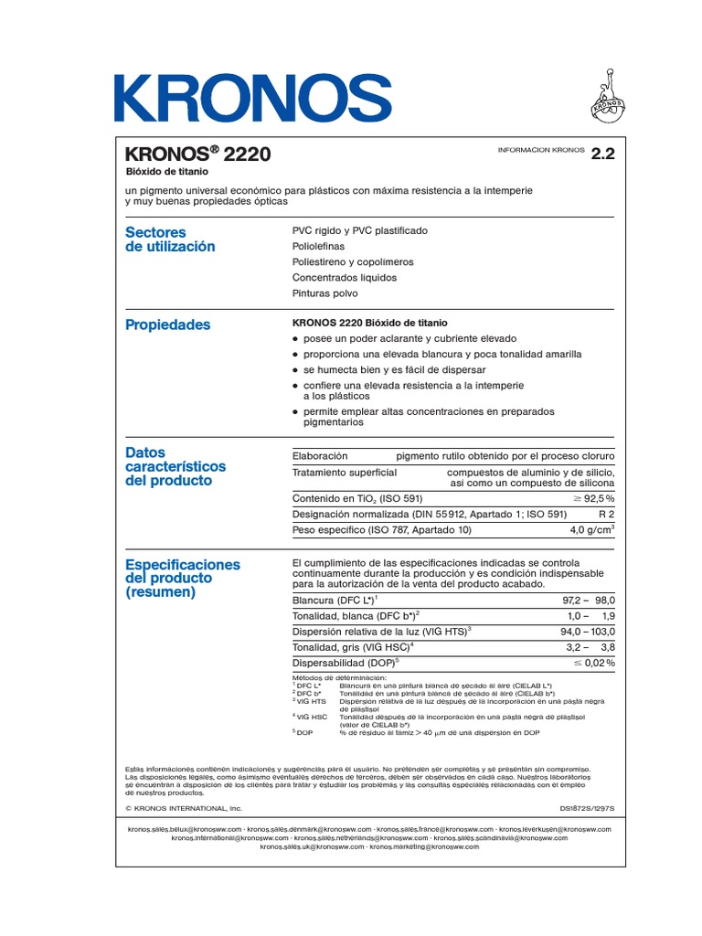 Diox Titanio Kronos 2220 | PDF | Titanio | Sector secundario de la economía
