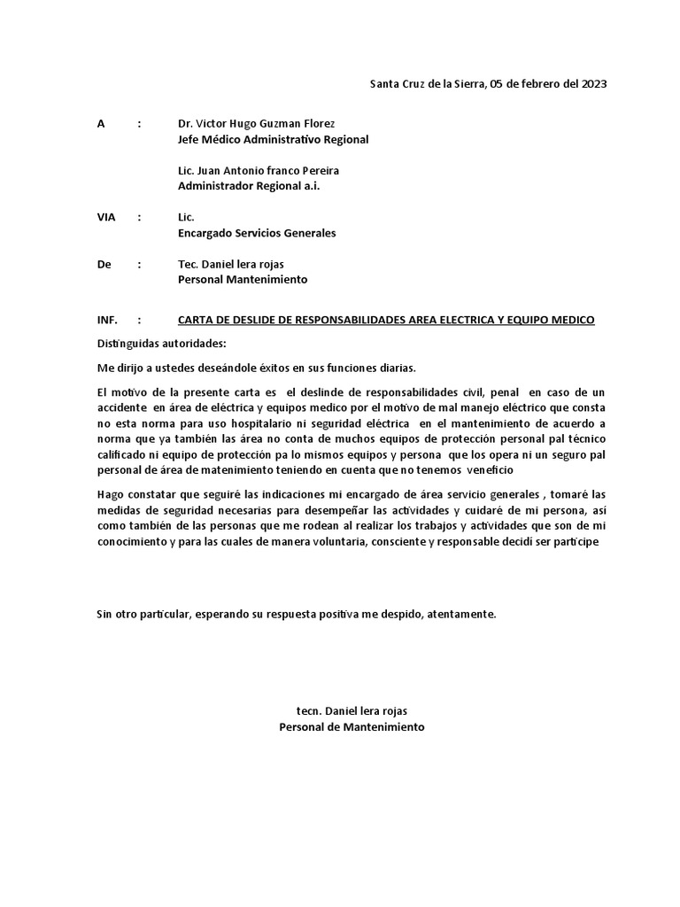 Carta de No Responsable | PDF