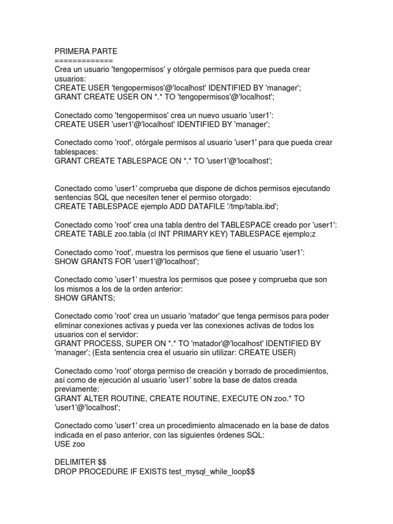 Gestión de Permisos en MySQL | PDF | SQL | Datos