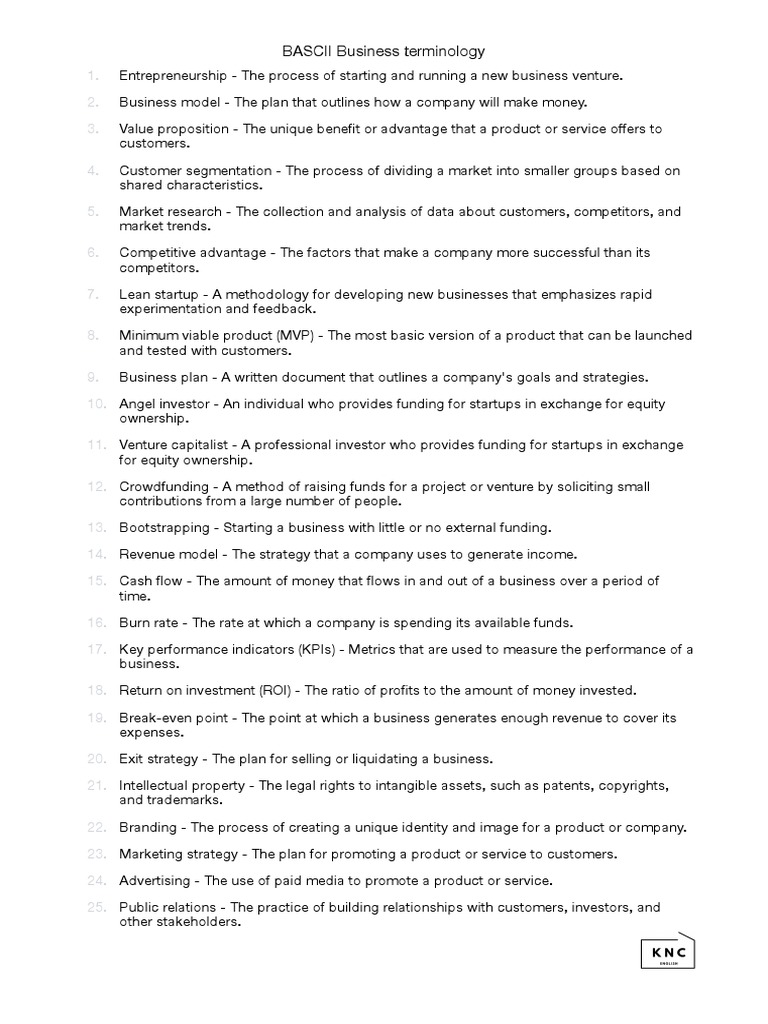 Business Terminology | PDF | Startup Company | Small Business ...