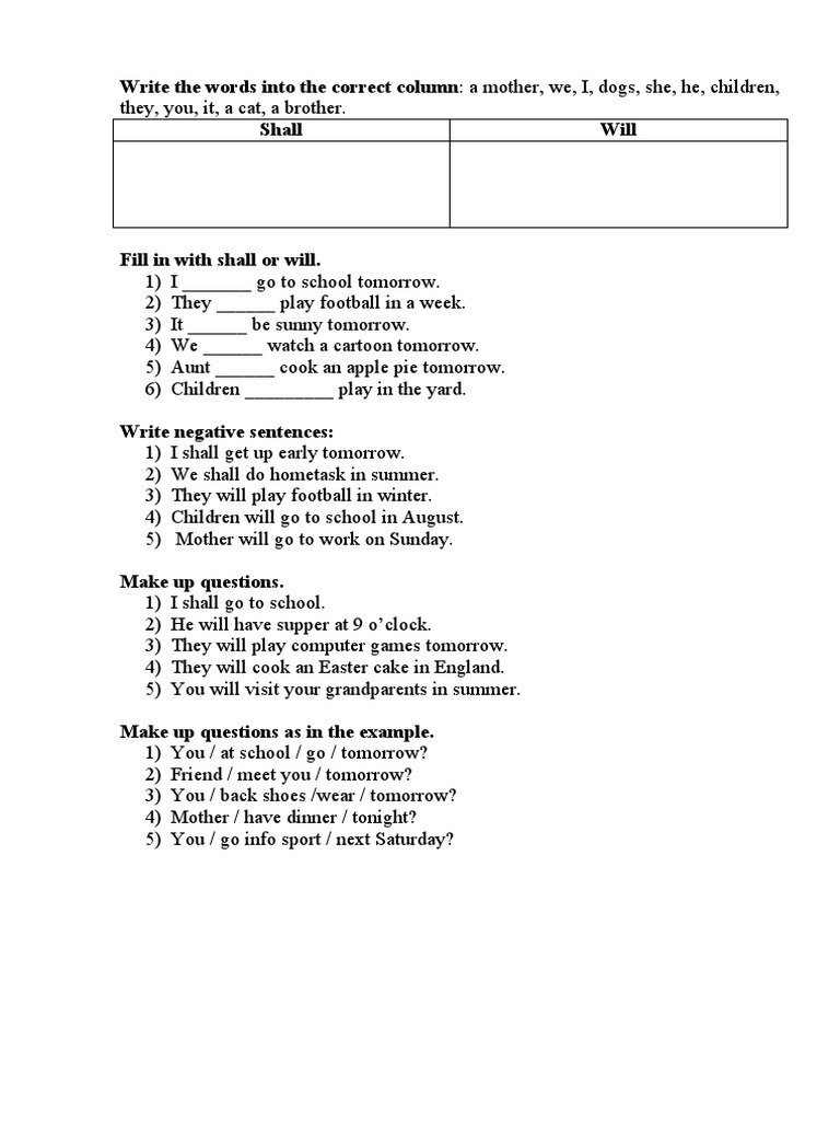 Future Simple Exercises for Kids | PDF