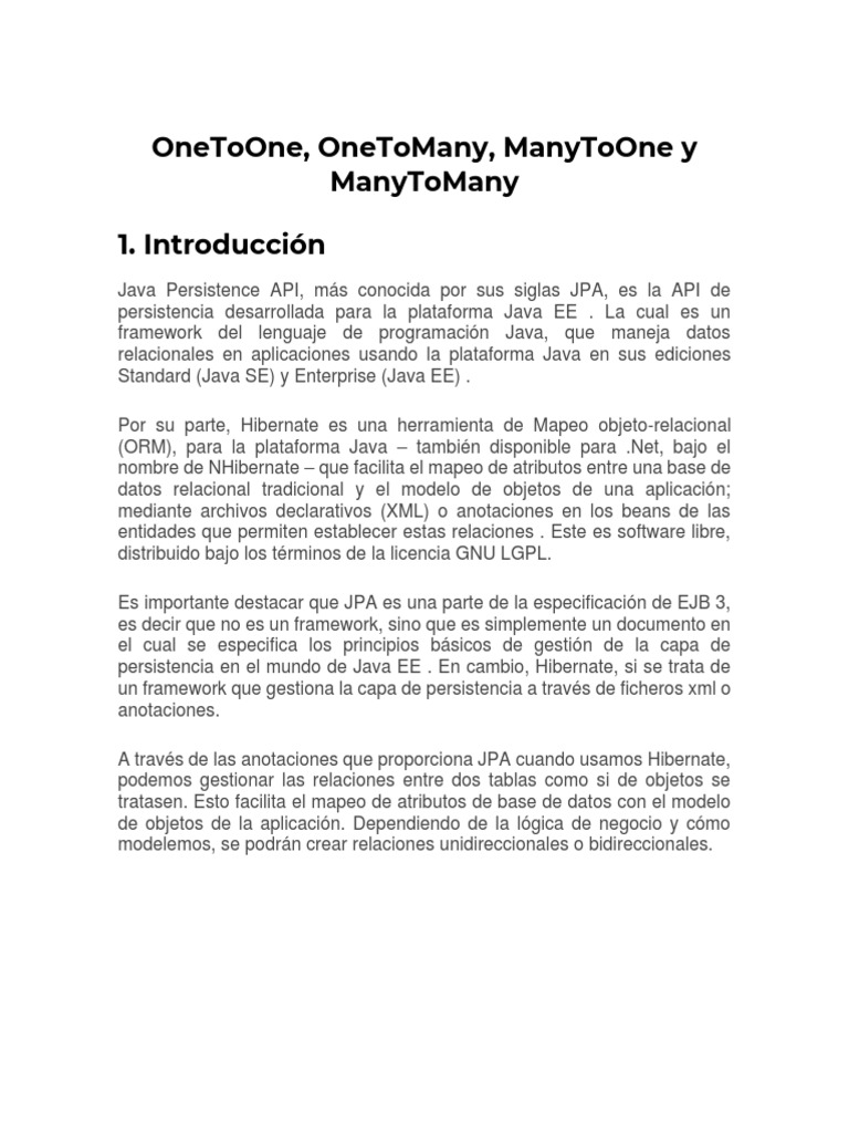 Onetoone, Onetomany, Manytoone Y Manytomany 1. Introducción | PDF | Plataformas de computación ...