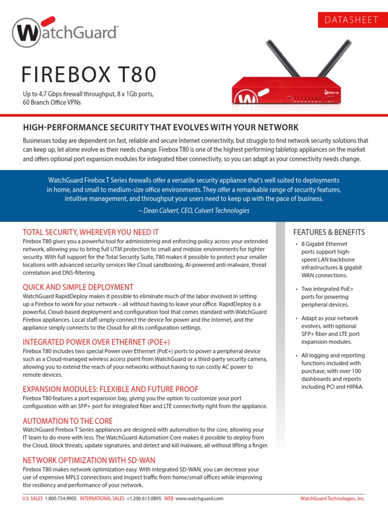Datasheet Firebox T80 | PDF | Computer Network | Virtual Private Network