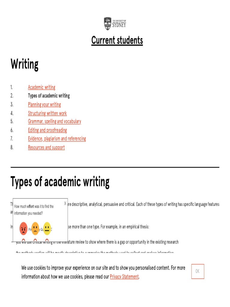 Types of academic writing - The University of Sydney | PDF