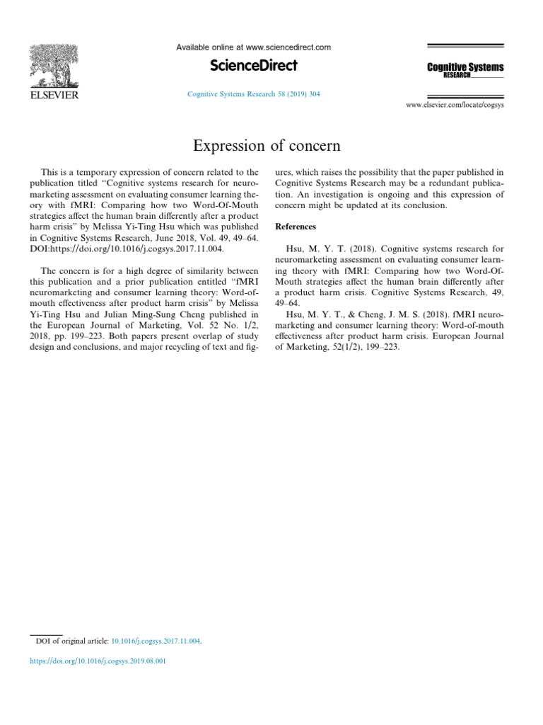 Expression of Concern - 2019 - Cognitive Systems Research | PDF ...