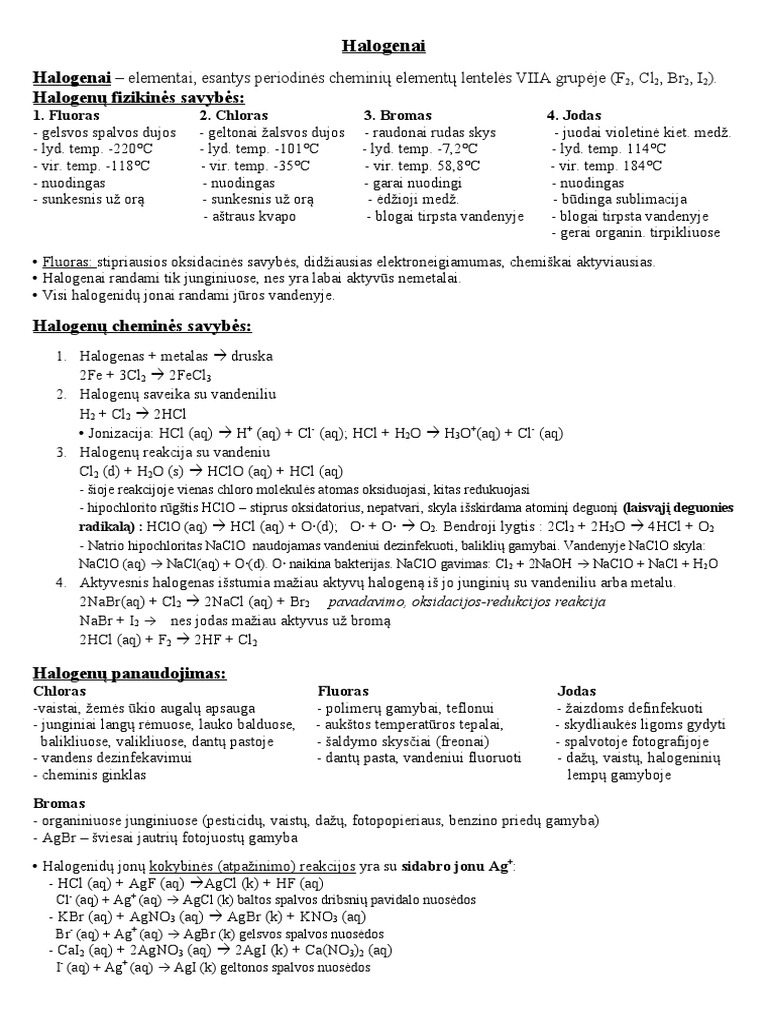 Chemija 10 Klasė - HALOGENAI | PDF