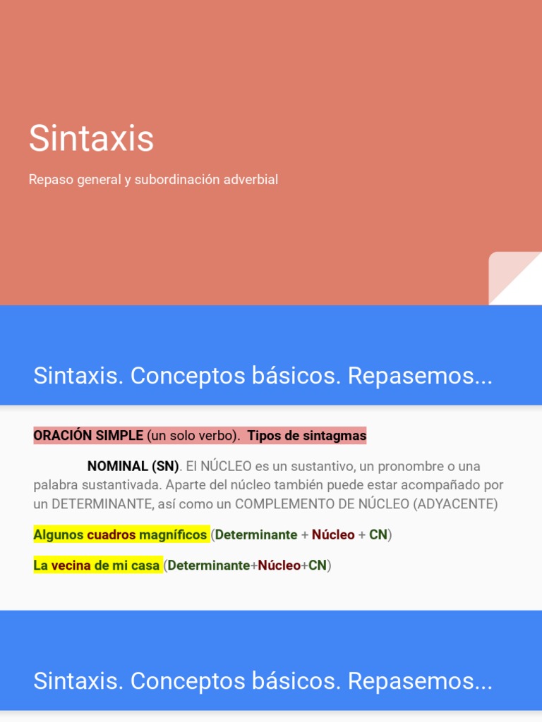 Sintaxis. Repaso General y Adverbiales | PDF | Predicado (Gramática) | Verbo