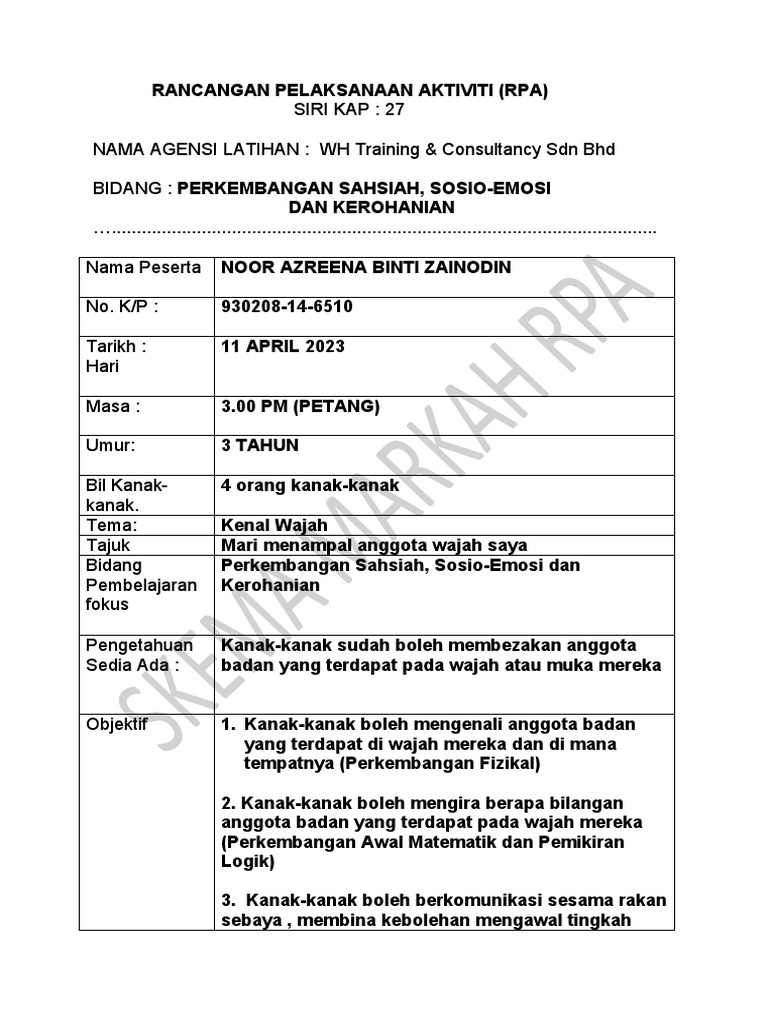 Noor Azreena Binti Zainodin - RPA PERKEMBANGAN SAHSIAH, SOSIO-EMOSI DAN KEROHANIAN (KANAK-KANAK ...