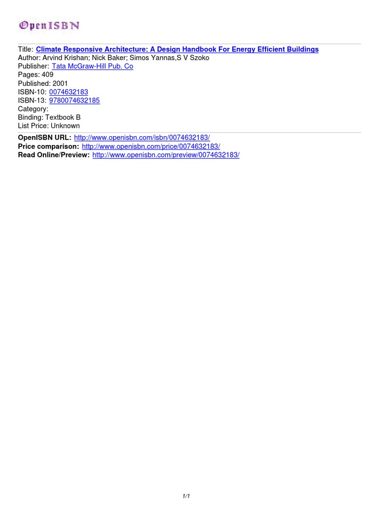 Tata Mcgraw-Hill Pub. Co: Climate Responsive Architecture: A Design Handbook For Energy ...