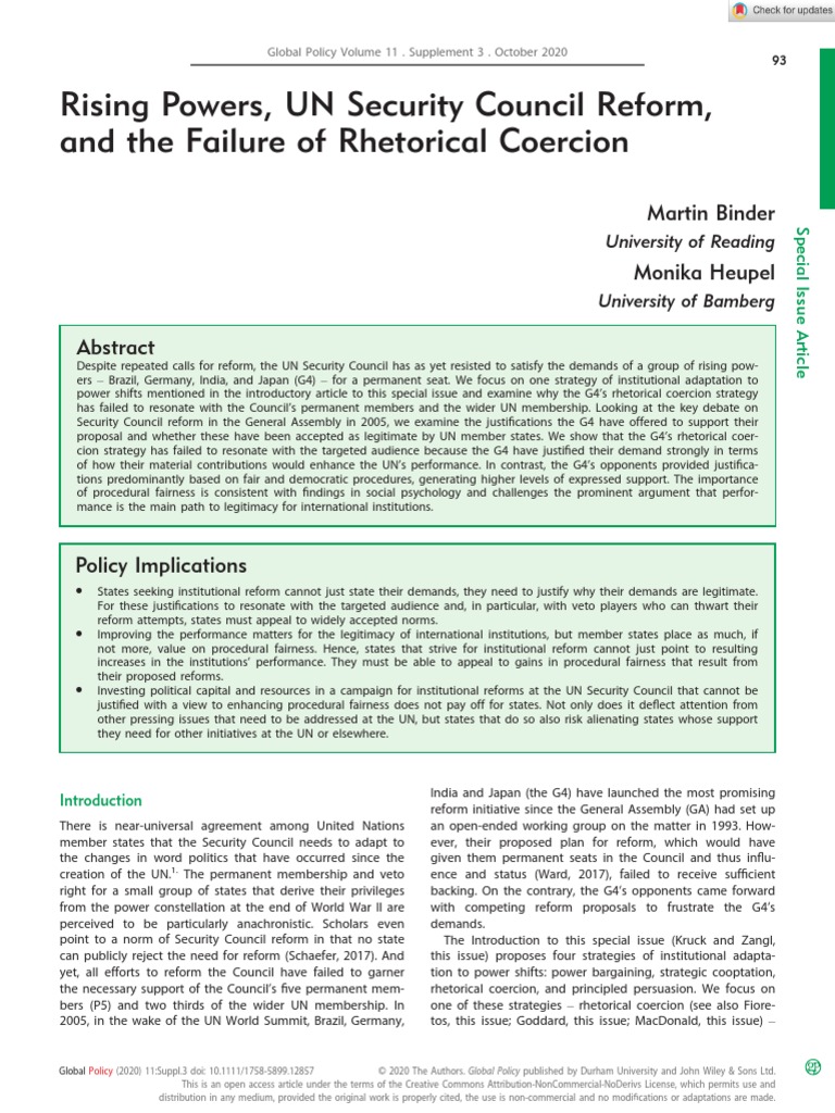 Global Policy - 2020 - Binder - Rising Powers UN Security Council ...