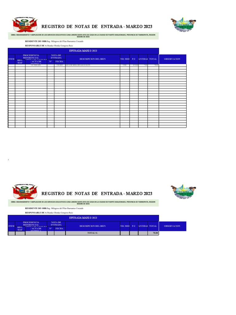 Registro de Notas de Entrada - Marzo 2023 | PDF | Materiales de ...
