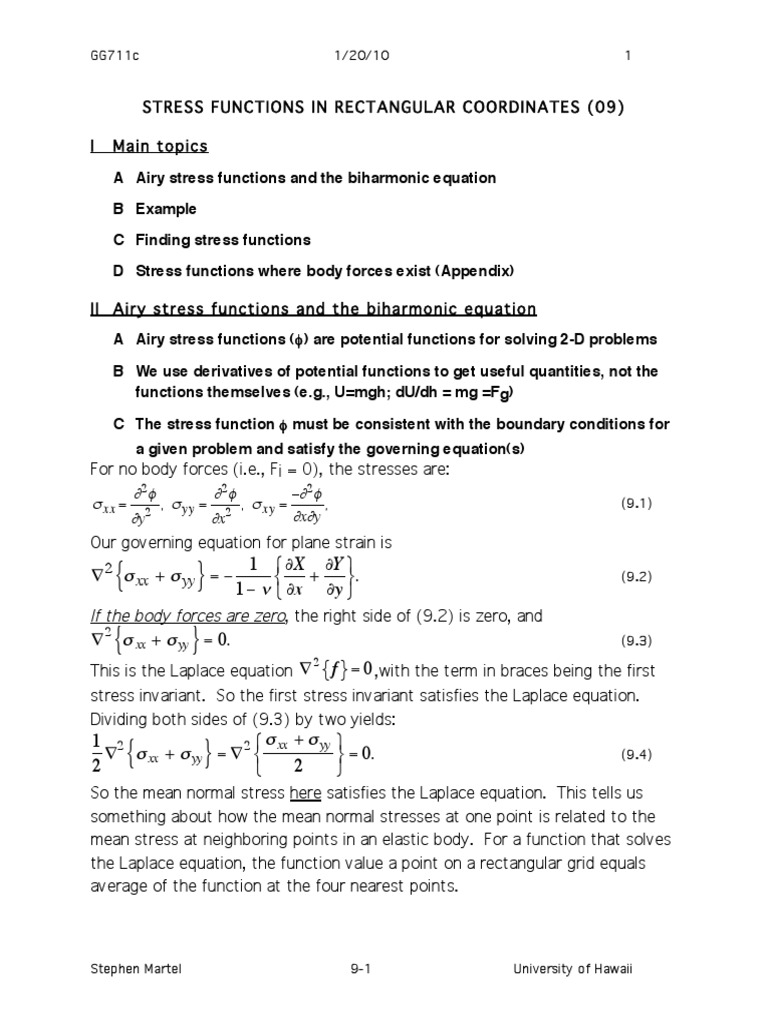Airy Stress Function | PDF | Stress (Mechanics) | Equations