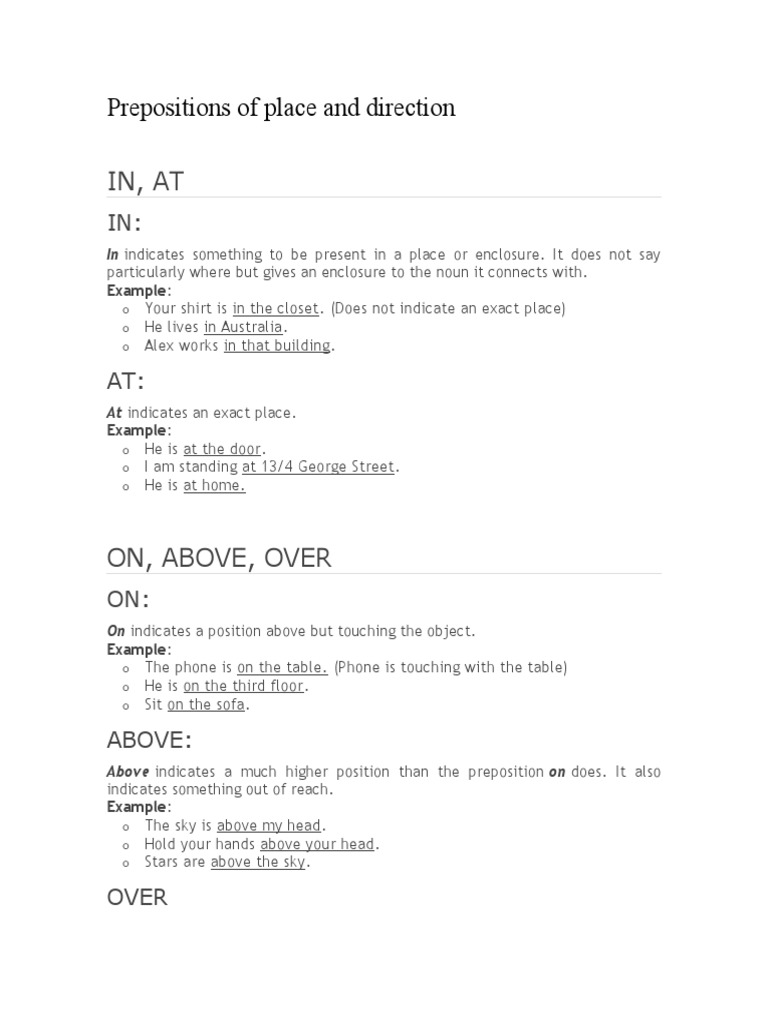 Prepositions of Place and Direction | PDF | Poetry